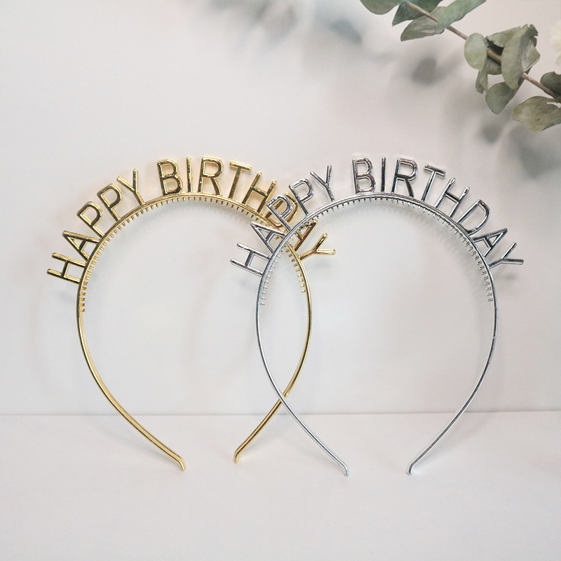 1pc Happy Birthday Headbands Gold Silver Rose Gold Plastic Hair Clips ...
