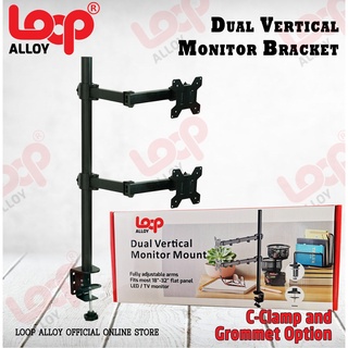 Loop ALLOY Dual Vertical Monitor Mount Bracket With C-Clamp And Grommet ...