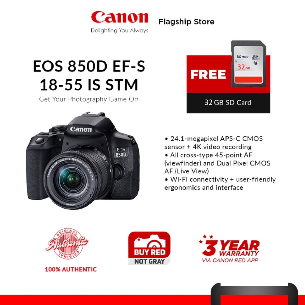 Canon EOS 850D EF-S w/ 18-55 IS STM DSLR Camera w/ FREE 32GB SD card ...