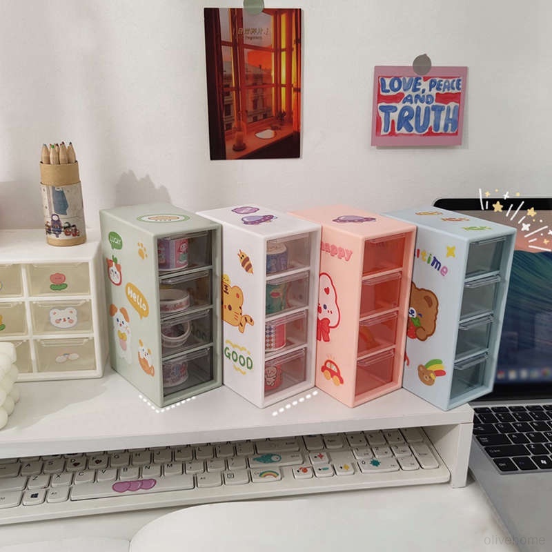 Ins Kawaii Drawer Organizer Storage Boxes Cute Plastic Desktop ...