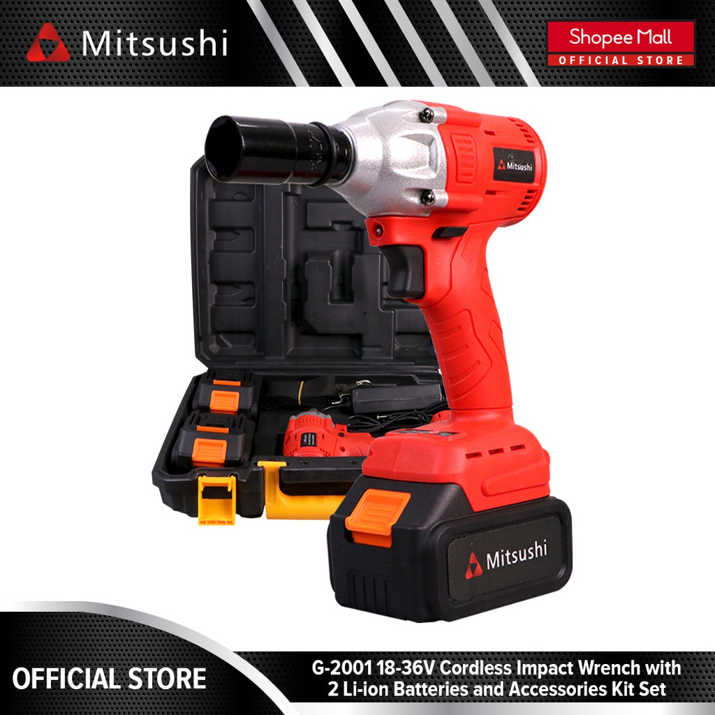 Mitsushi MIT-2001 18-36V Cordless Impact Wrench with 2 Li-ion Batteries ...