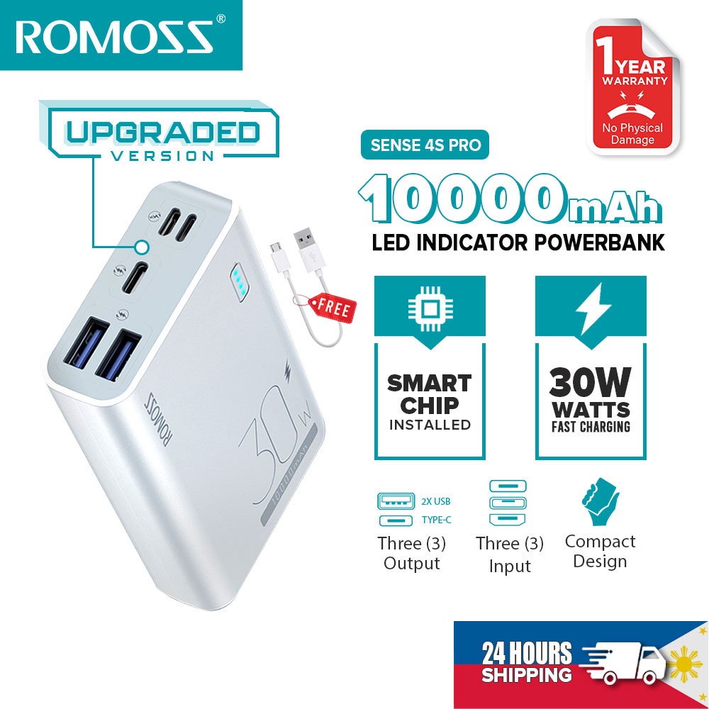 Romoss Sense 4S Pro 30W 10000 mAh Powebank Two-way Fast Charging ...