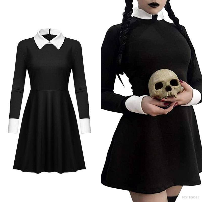 The Addams Family Cosplay Dress Wednesday Addams Costume Gothic Black ...