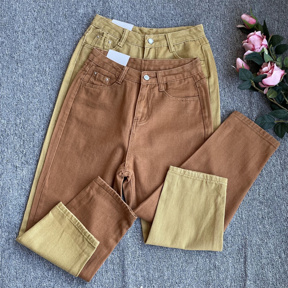 Loose Colored Jeans Women's Korean High-Waist Boyfriend Pants/MOM Jeans ...