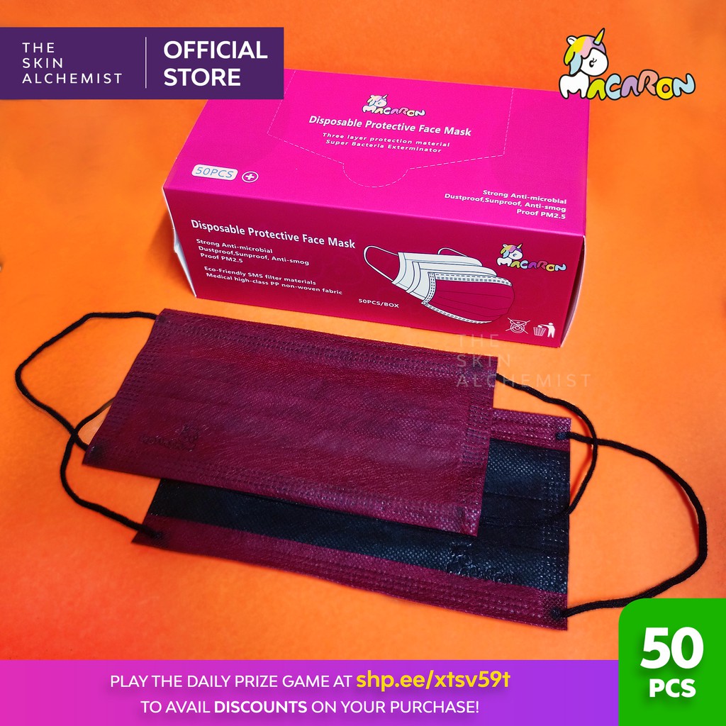 50 PCS Original Macaron Christine CE PLUS 3 Ply Face Masks Maroon, Blue ...