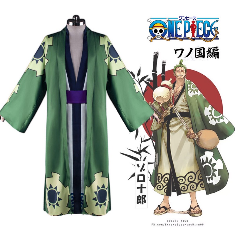 Roronoa Zoro Cosplay Costume Kimono Robe Cloak Belt Full Suit for Men ...