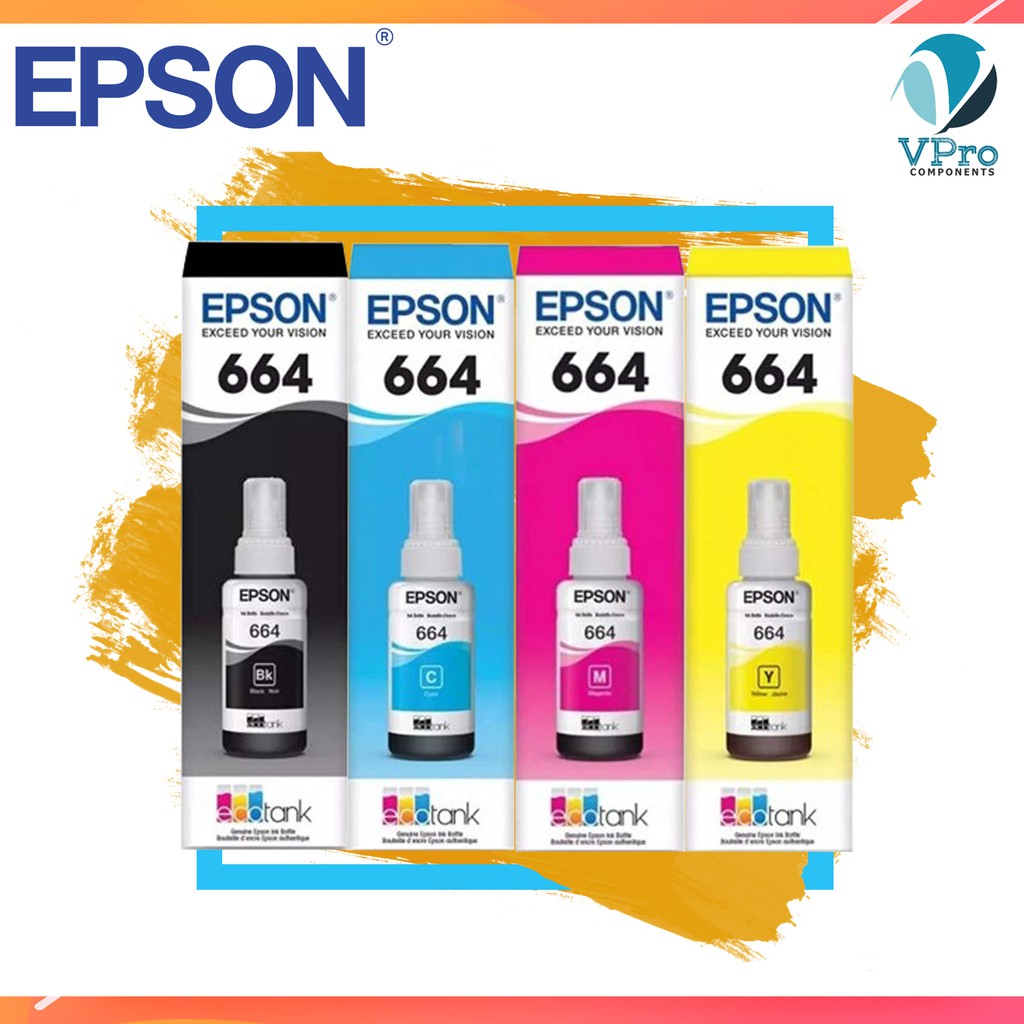 Genuine Epson INK T664 Black ,Cyan ,Yellow ,Magenta | Shopee Philippines