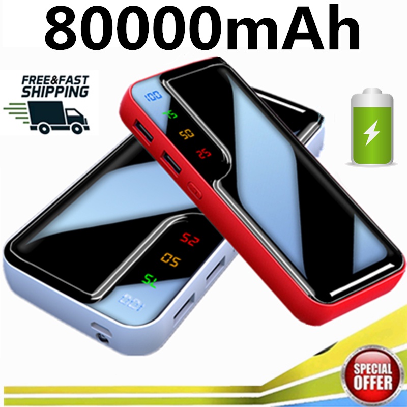 100% Original 80000mAh Power Bank 2.1A Fast Charging Full Screen Built ...