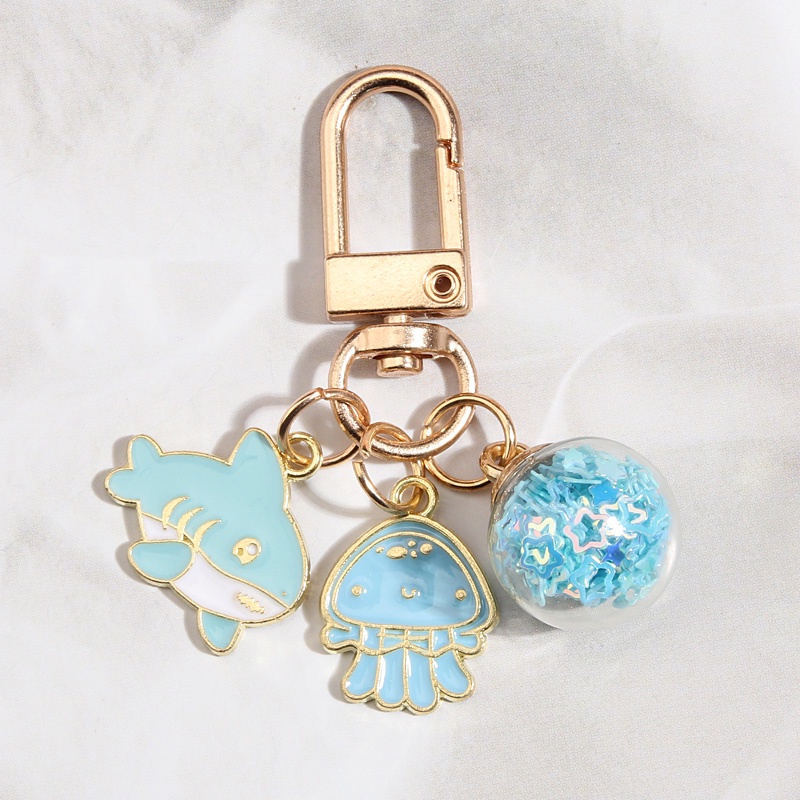 Cartoon Enamel Shark Jellyfish Star Bottle Keychain Cat Glass Bead Ball ...
