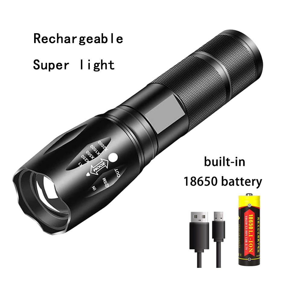 Powerful T6 LED Flashlight Super Bright Portable Torch USB Rechargeable ...
