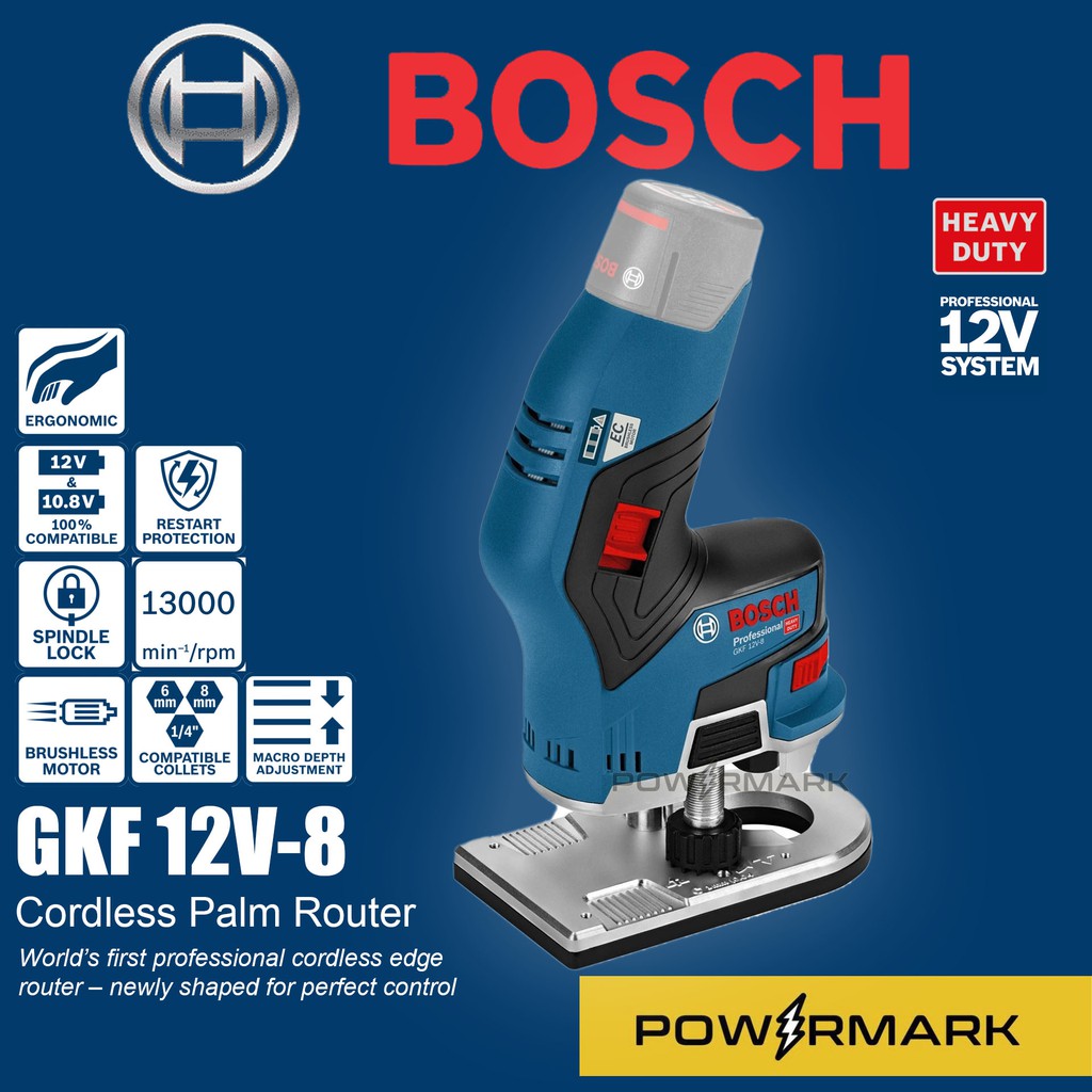 BOSCH GKF 12V-8 Brushless Cordless Palm Router (Solo Tool) [POWERMARK ...