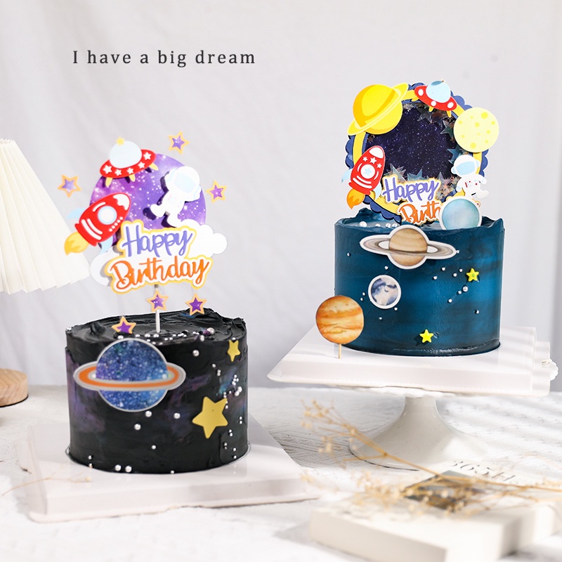 High-Quality Astronaut Cake Decoration Moon Space Aerospace Birthday Cake TopHat Universe Planet ...
