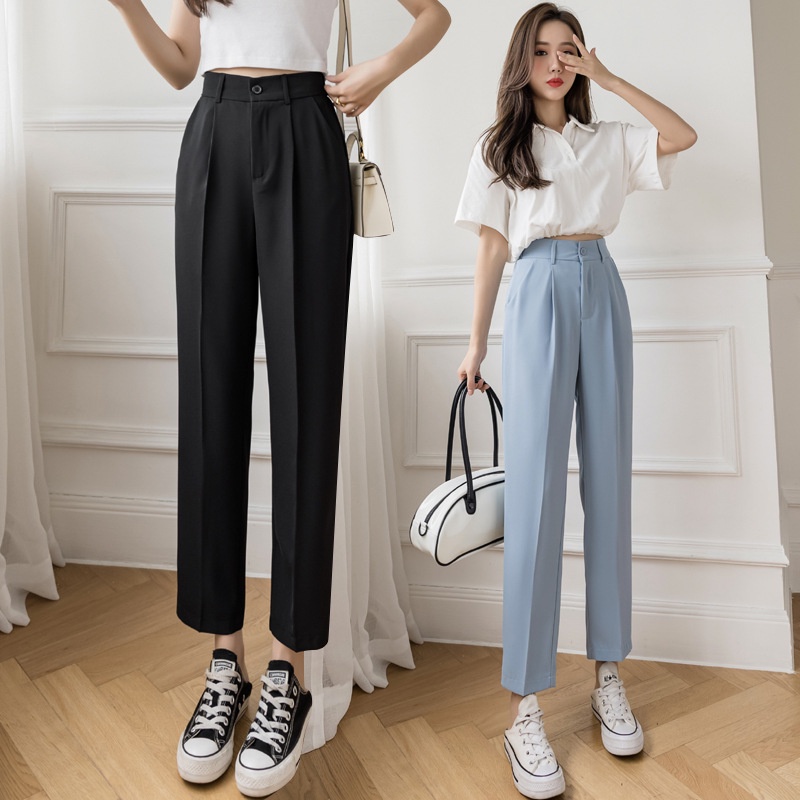 Casual Pants Summer High Waist Suit Pants Women's Straight Slim Korean ...
