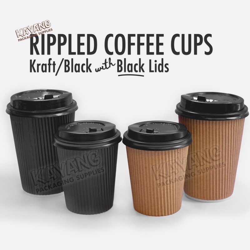 [25pcs] Rippled Coffee Cup 8oz / 12oz (Kraft / Black) with or without ...