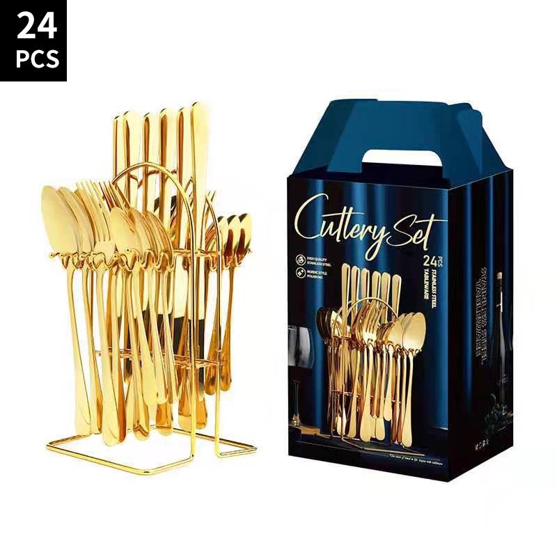 24 Piece Luxury Gold Cutlery Set Gift Box With Stainless Knife, Spoon ...
