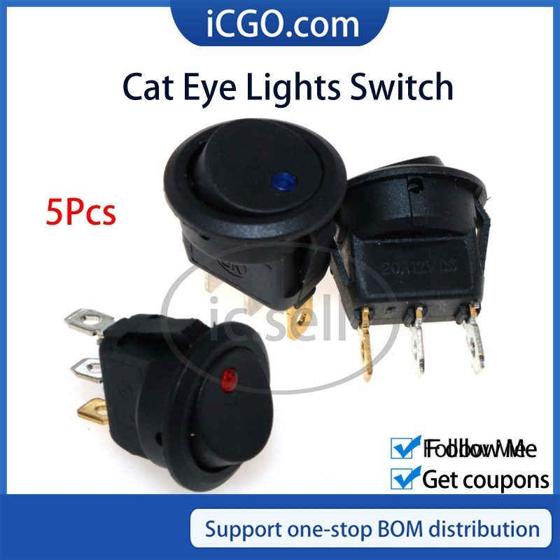 5Pcs 3 Pins With Led Lights Switch 12V 16A DC 23*23*25mm Cat Eye Switch ...