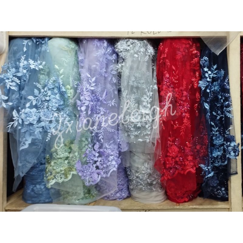 3D LACE with beads SOLD per yards. 54" width (3 panel in 1 yard ...