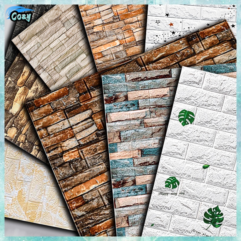 Big Size 70x77cm 3D Retro Design Wallpaper Adhensive Bricks Wall Foam ...