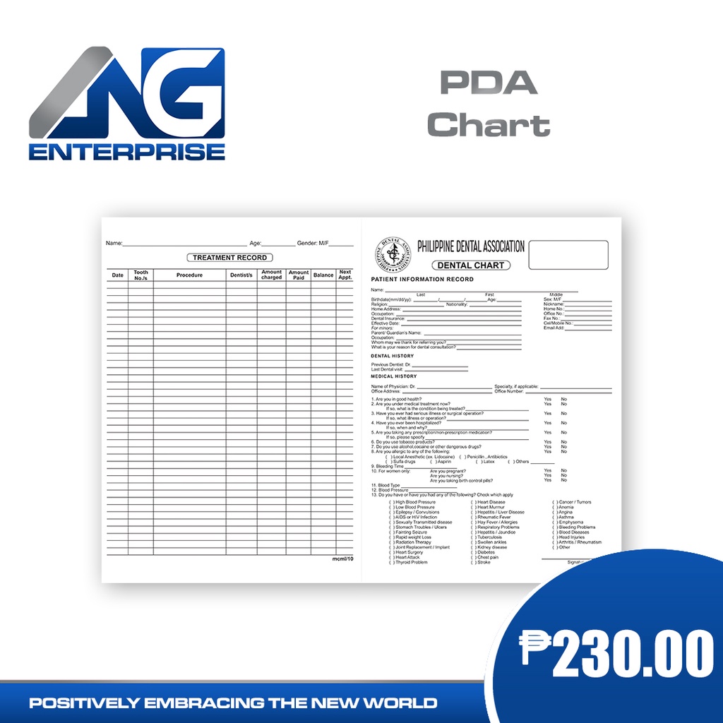 Pda Dental Chart High Quality Print 50pcs Shopee Philippines