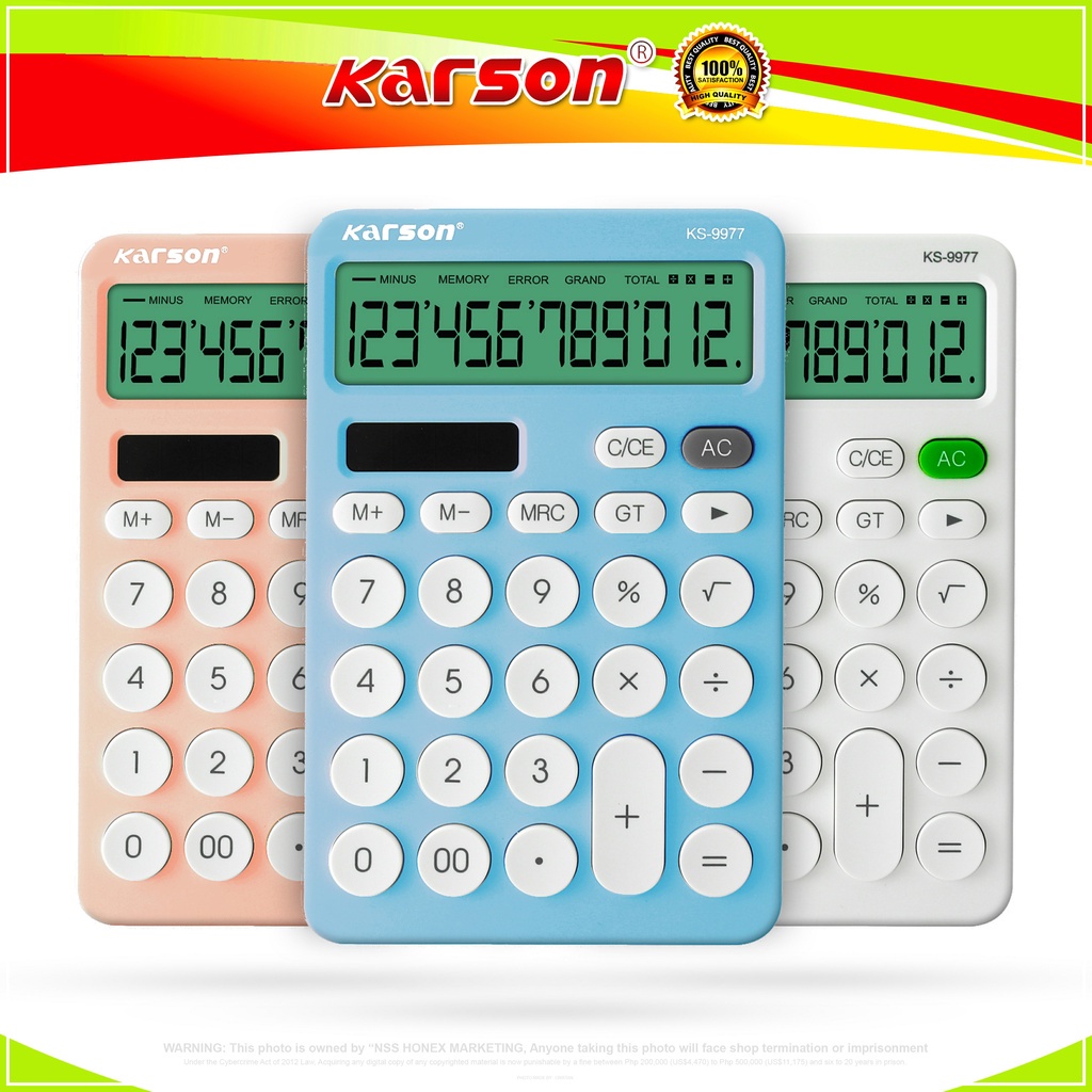 KARSON Calculator Solar Power Supply 12 Digit Calculators School ...