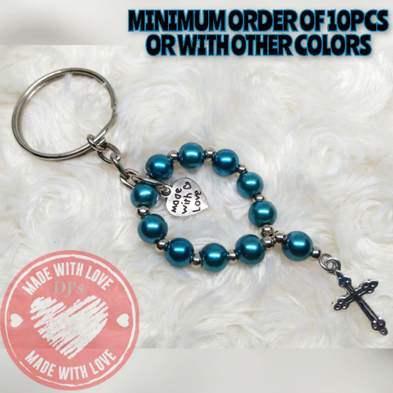 Keychain Mini Rosary Peacock Blue Pearl Souvenirs Baptismal Birthday ...