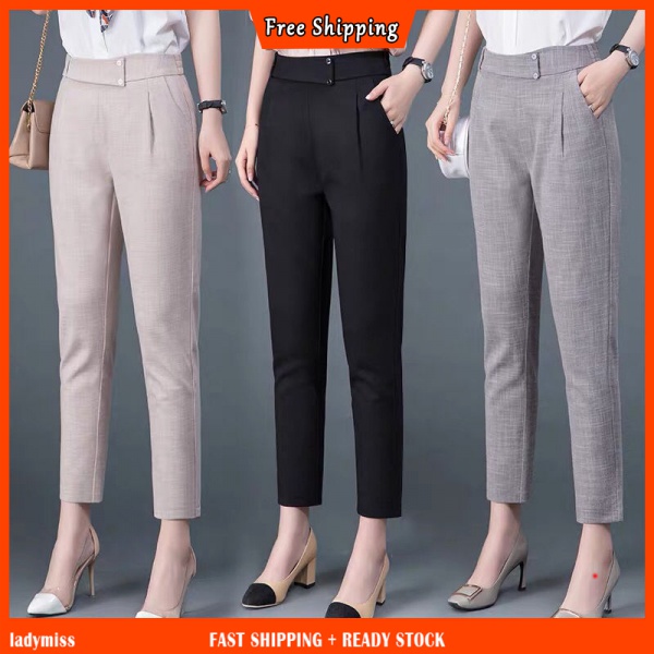 Plus Size S-3XL Long Suit Pants for Women High Waist Formal Office ...