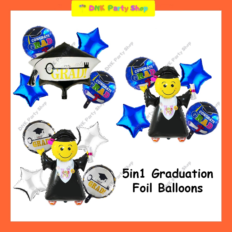 5 pcs Graduation Foil Balloon Congrats Graduate Congratulations White ...