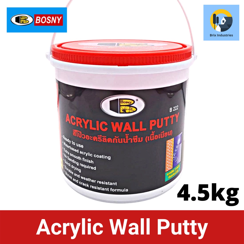 Bosny Acrylic Wall Putty 4.5kg B222 Water-Based Acrylic Coating Quick ...