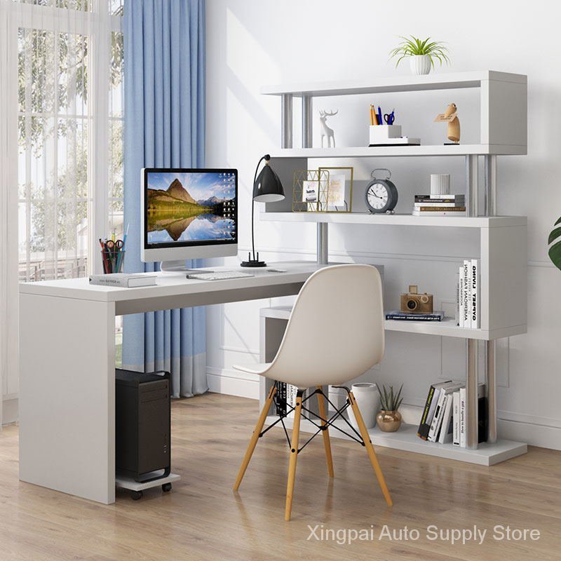 Computer Desk Desktop Home Desk Bookcase Bookshelf Integrated Student ...