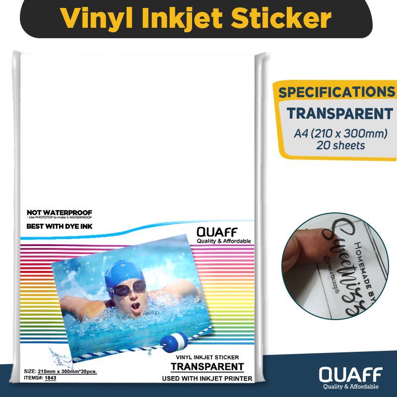 QUAFF PRINTABLE VINYL INKJET STICKER A4 TRANSPARENT(20pcs pck) | Shopee Philippines