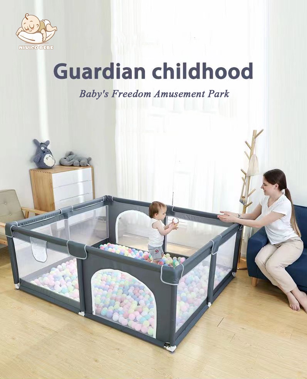 NIVICO BEBE Big Folding Baby Playpen With Balls And Indoor Breathable ...