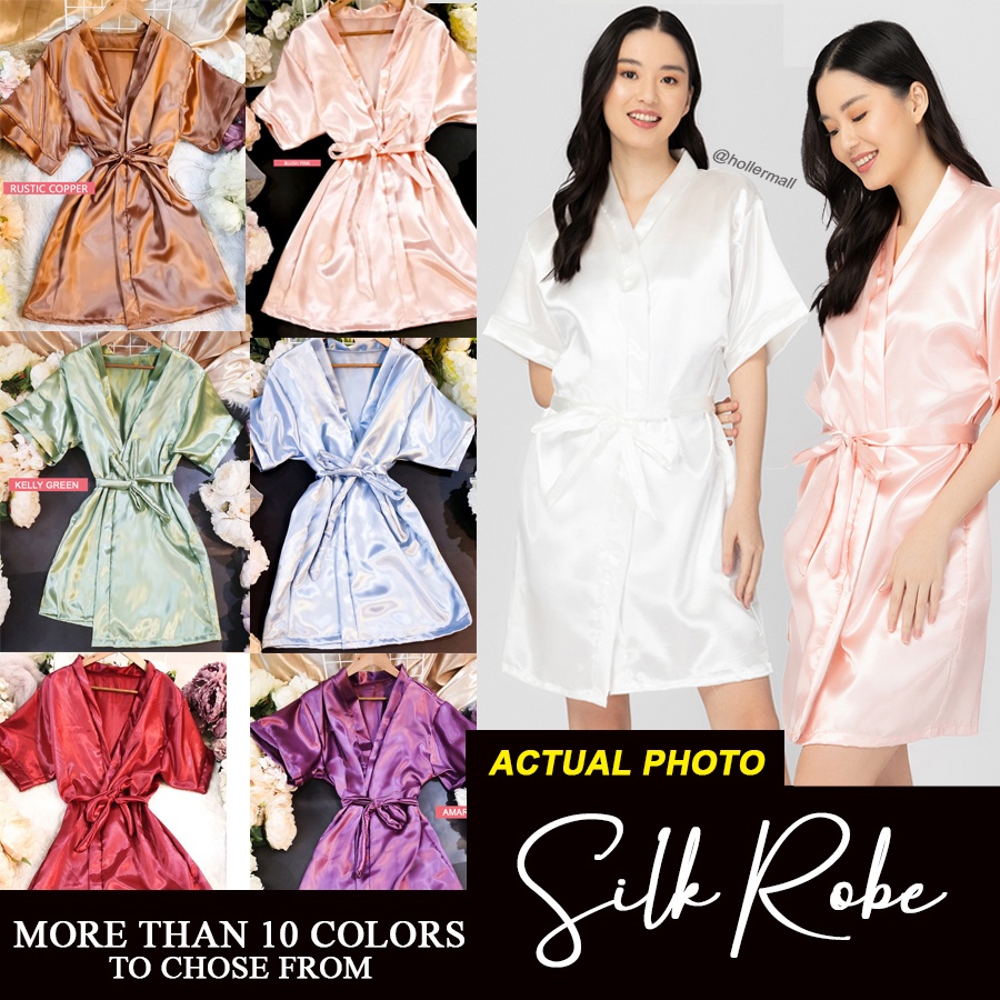 Premium Soft Thick Silk Robe Silk Sleepwear Wedding Bridal Hollermall ...