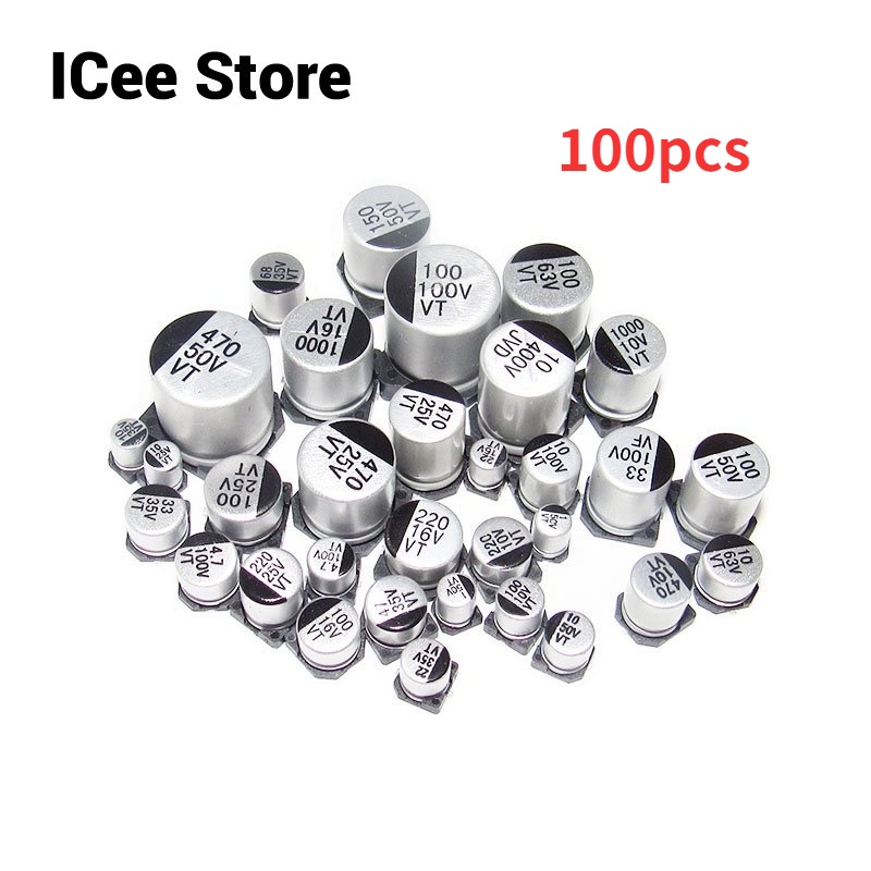 100Pcs SMD Capacitor 10V 16V 25 35V 50V 220U 330UF 470UF 1000UF Aluminum Electrolytic Capacitor ...