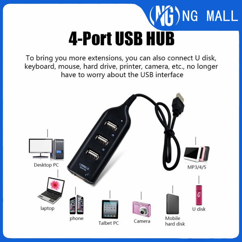 Portable 4Ports USB Splitter Hub Multifunction Charger Converter ...