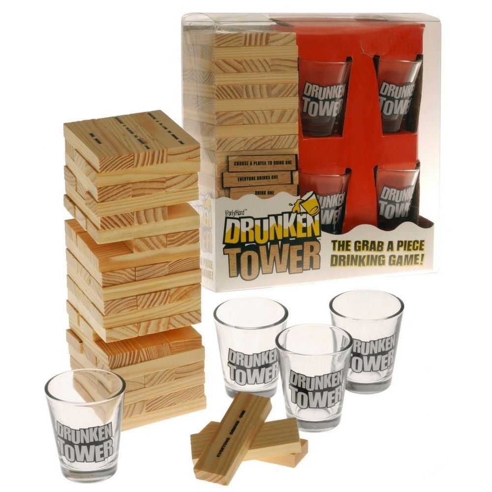Drunken Tower Shot Glass Drinking Game 4 Shot Glass 60 Wooden Stack ...
