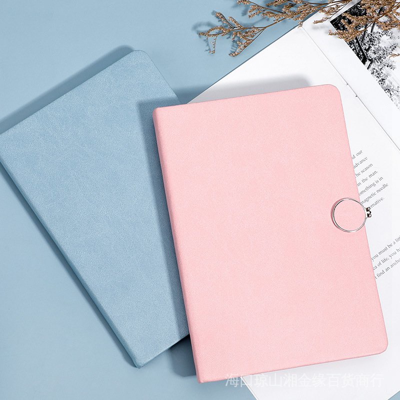 A5 Round Magnetic Buckle Notepad Leather Business Office Notebook Work ...