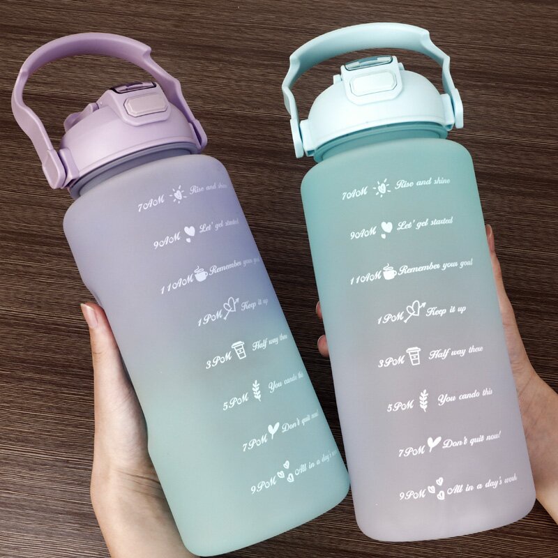 2L PASTEL Motivational Water Bottle with Time Marker & Straw-BPA Free Locking Flip-Flop Lid ...