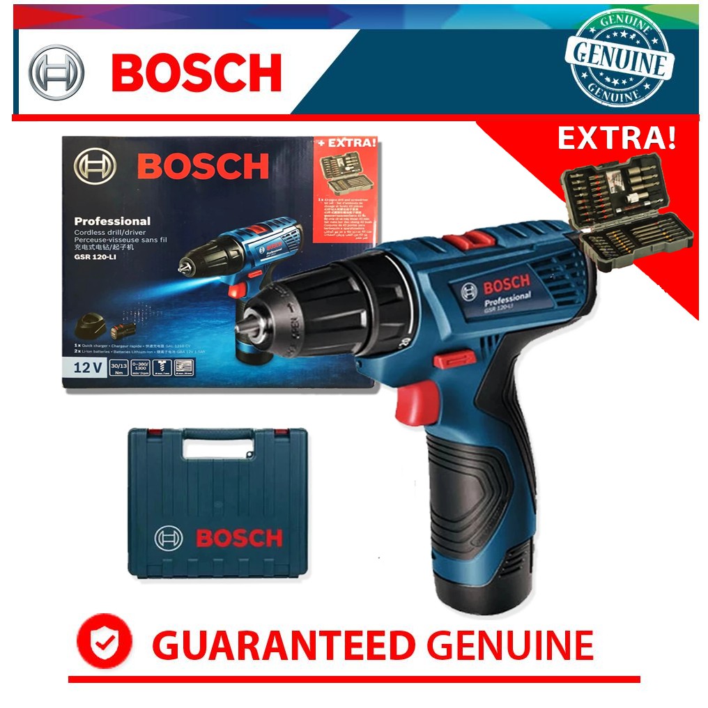 Bosch GSR 120-Li Cordless Drill - Driver + 43 Bits Set (Contractor's ...