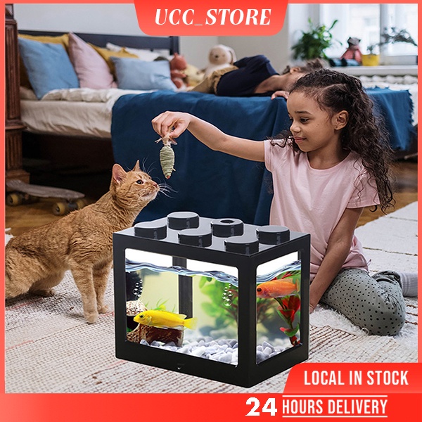 Mini Fish Tank Betta Aquarium Creative Building block home office Tea ...