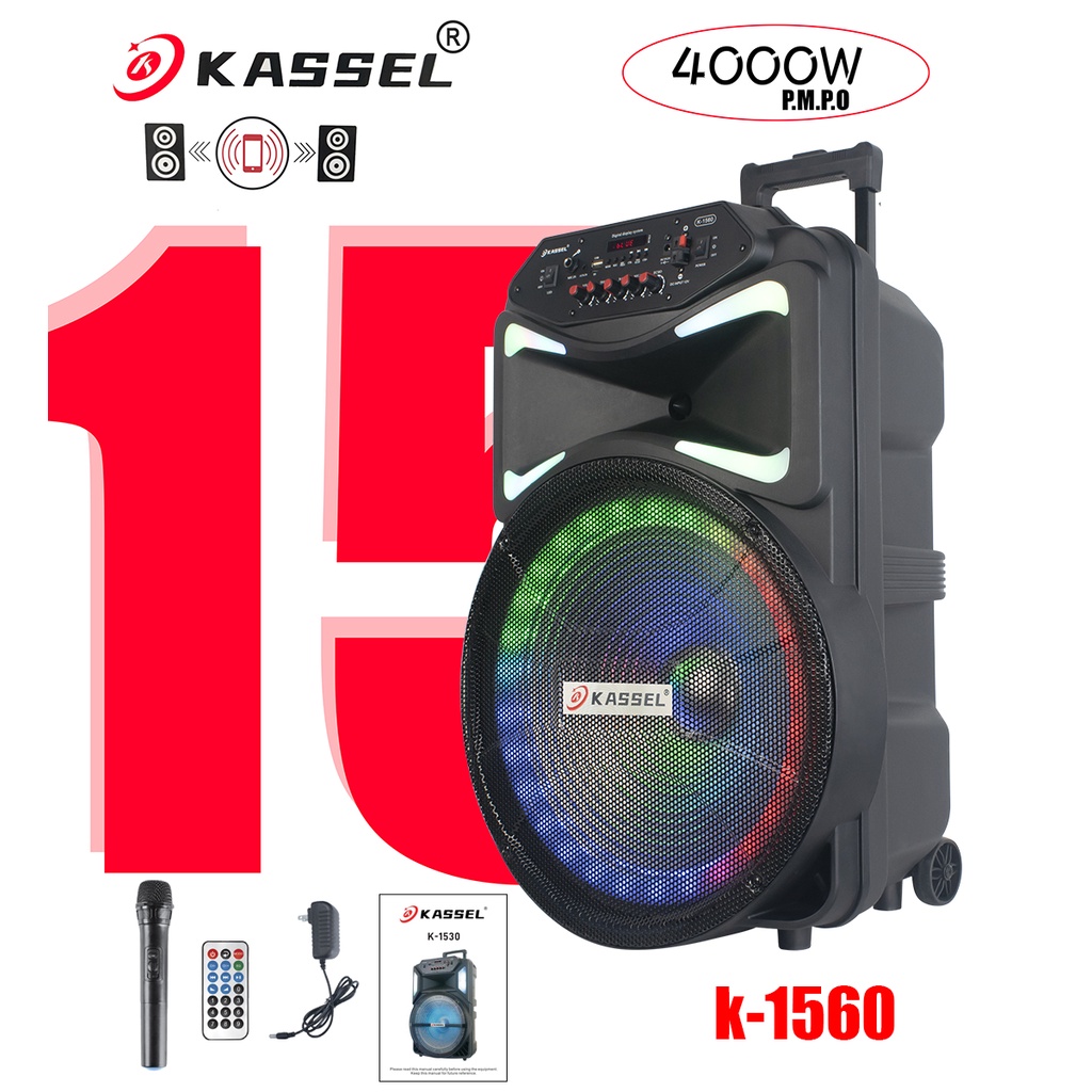 FREE USB KASSEL 15" Trolley Bluetooth Speaker With USB/TF/FM/BT Free ...
