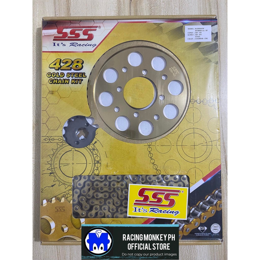 SSS Sprocket Chain Set 2in1 14T-43T 428H-130L STEEL GOLD (Raider 150 ...