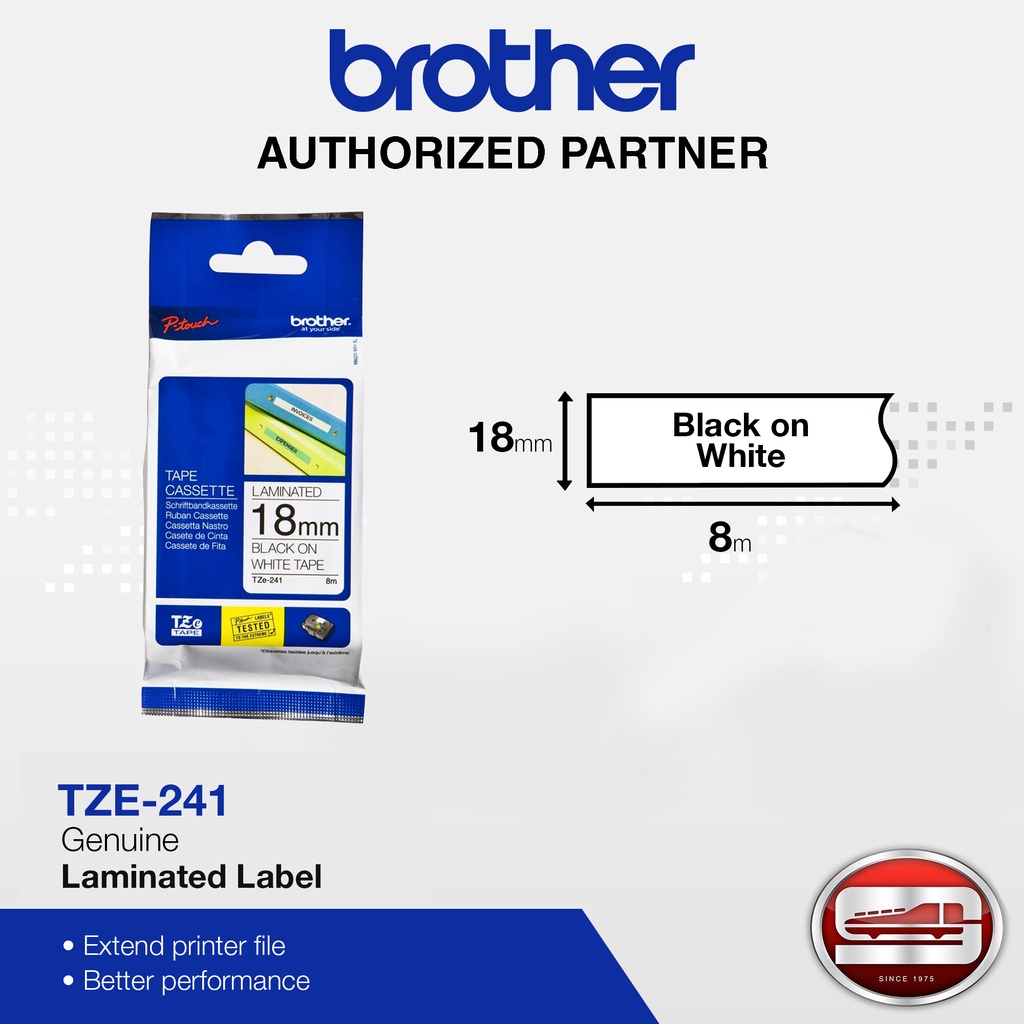 Brother TZe-241 Black on White 18mm Labelling Tape (100% Original ...