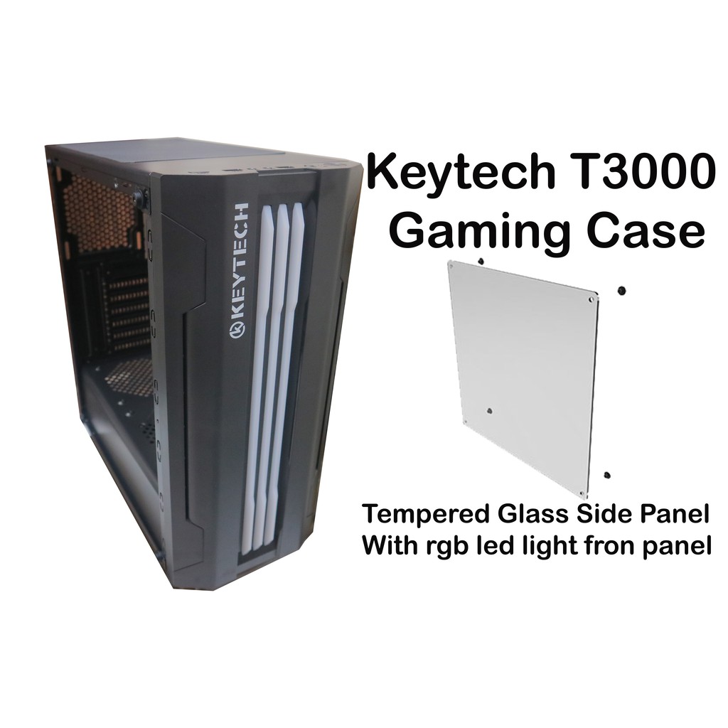 Keytech T3000 Gaming Computer Case Tower Transparent Side Panel ATX ...