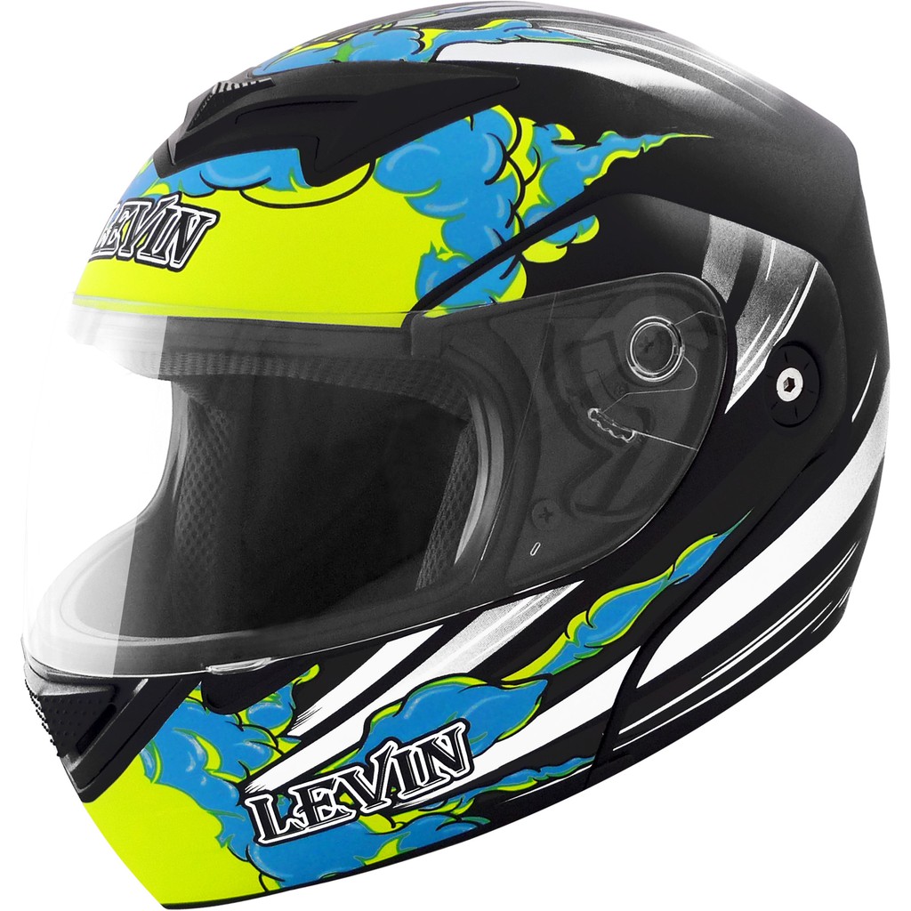 LEVIN Modular J1400 Fog Helmet (Matte Black/Blue/Yellow) | Shopee ...