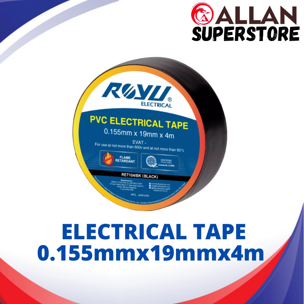 Royu Electrical Tape Pvc Black 4 Meters Heavy Duty | Shopee Philippines