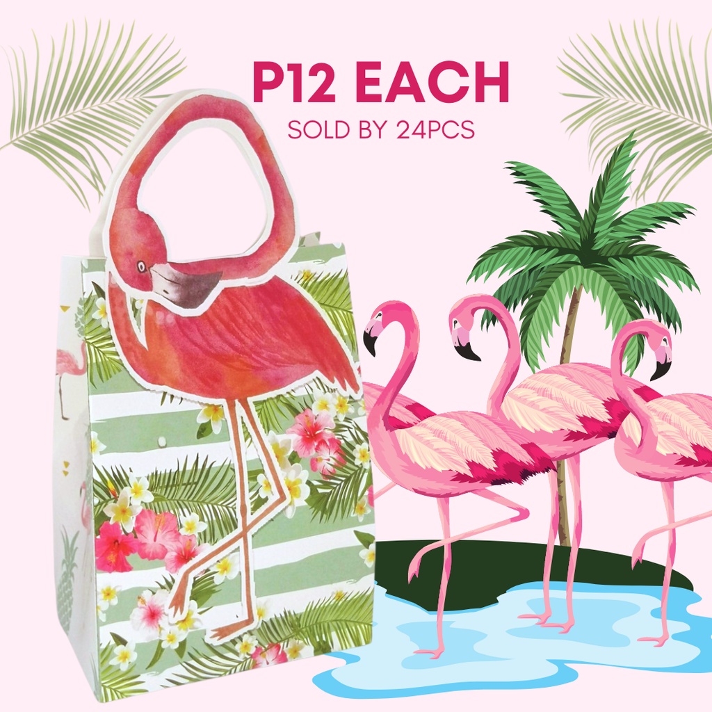 FP1059 (24PCS) Pink Flamingo Lovely Favor Loot Bags Box Tropical Party ...