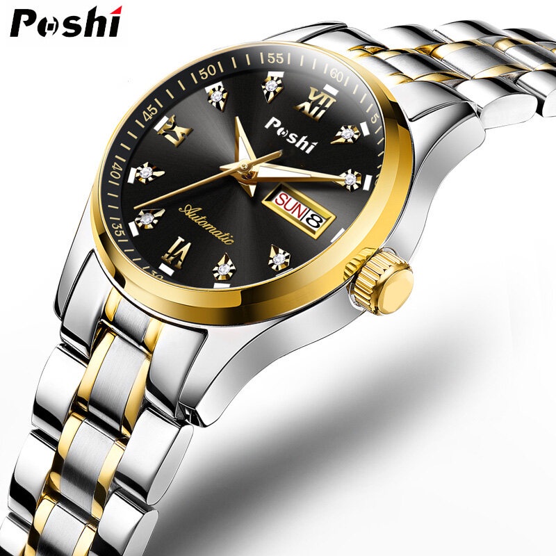 POSHI Watch For Women Waterproof Automatic Calendar Quartz Watches ...