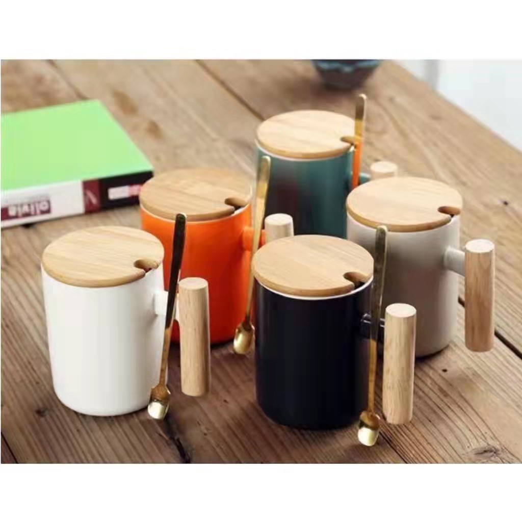 Nordic Minimalist Handmade Ceramic Mug Coffee Cup with Wooden Handle ...