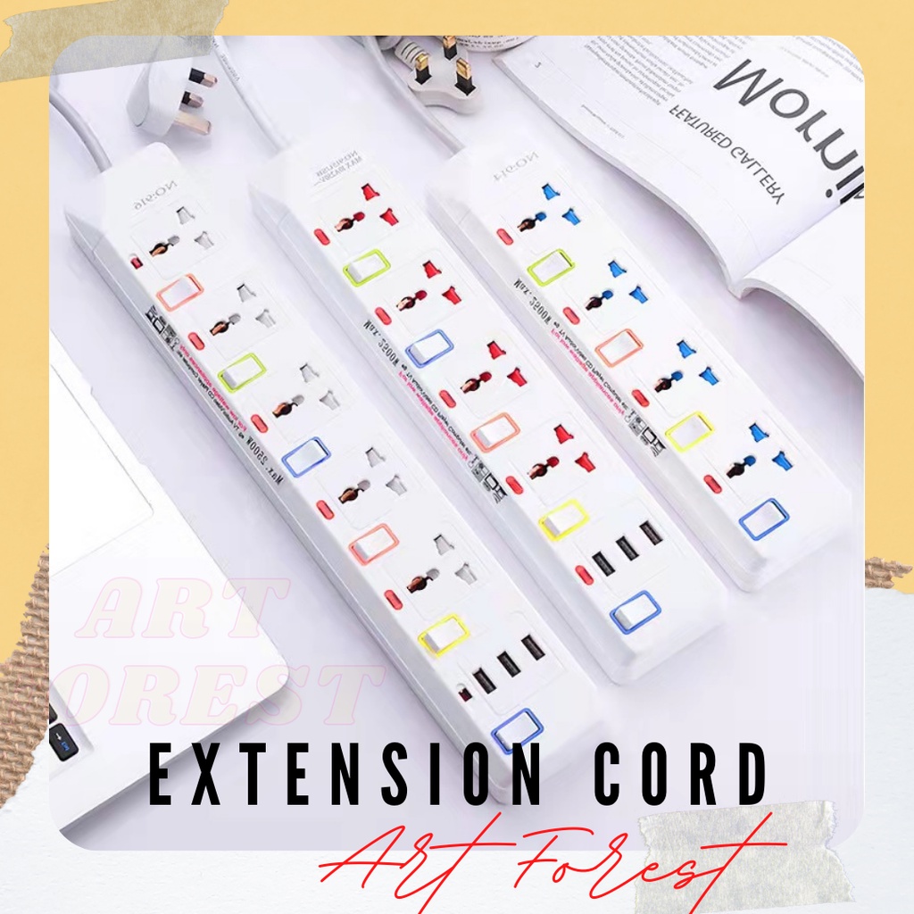 Extension Cord 5/4/3 Outlet 3 USB Power Strip Multi Extension Socket ...