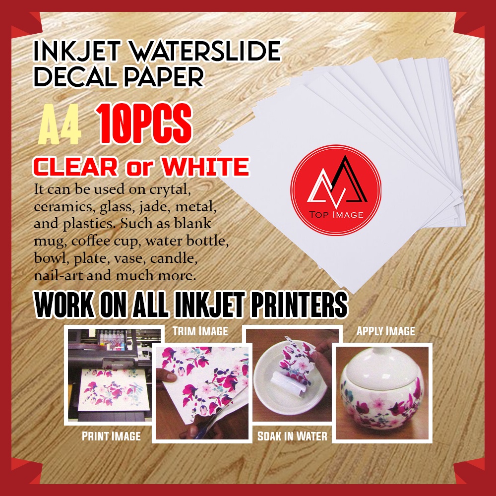 Waterslide Decal Paper INKJET 10 Sheets Premium Printable Water-Slide ...